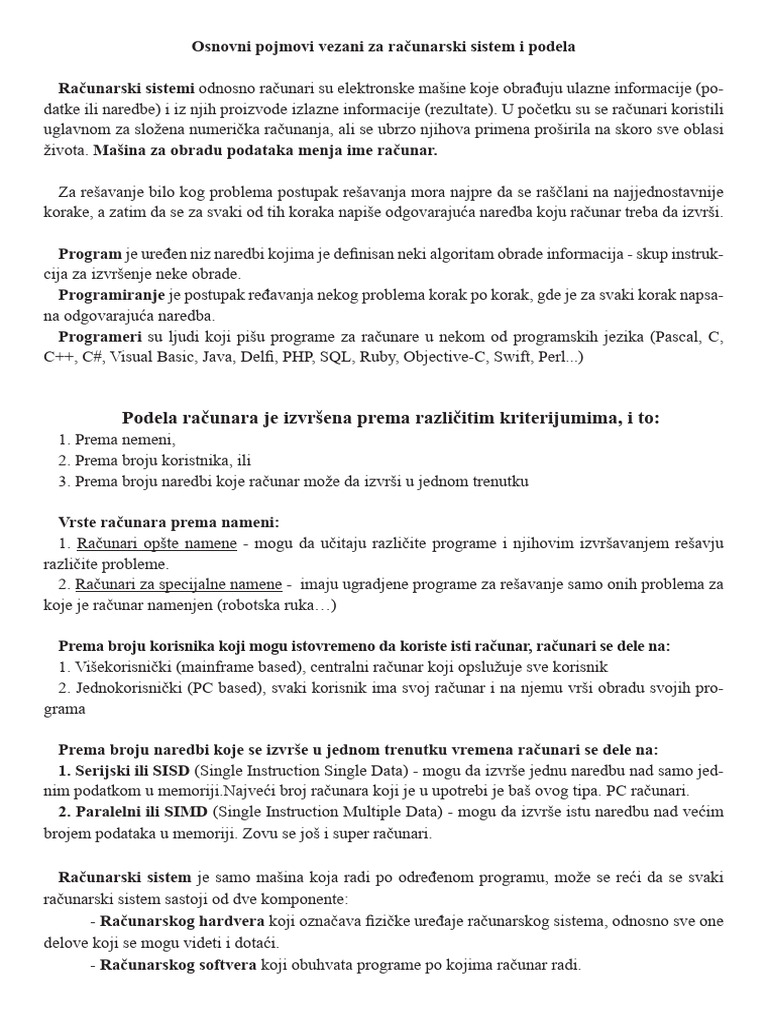Osnovni Pojmovi - Računarski Sistem I Podela 01 | PDF