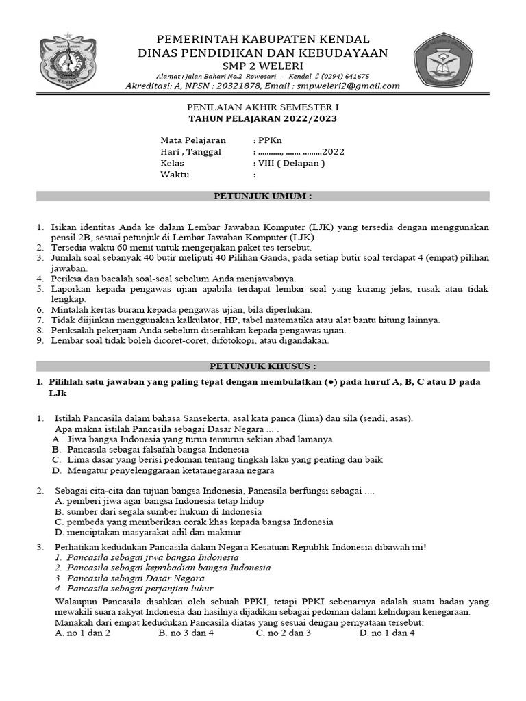 Soal PAS PPKN Kelas 8 - 2223 | PDF | Politik | Ilmu Sosial
