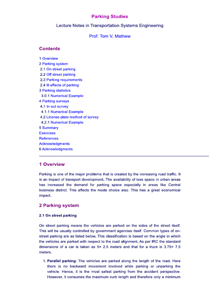 M Tech DR Pritikina Das - Parking Studies | PDF