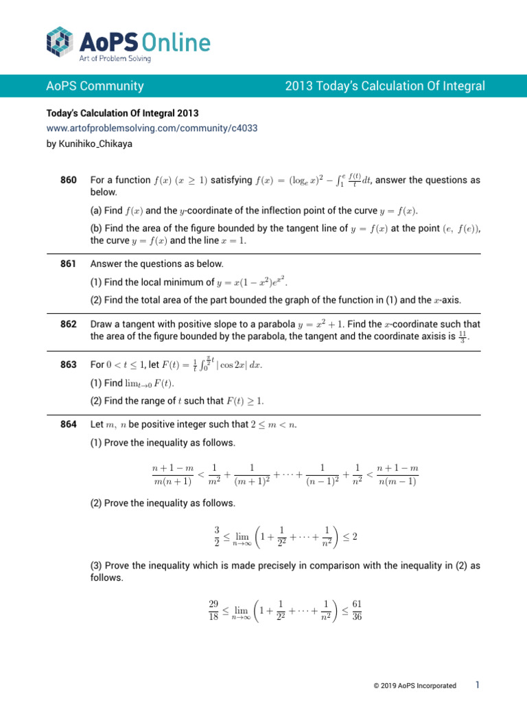 Japan Today's Calculation of Integral 2013 | PDF | Tangent | Area