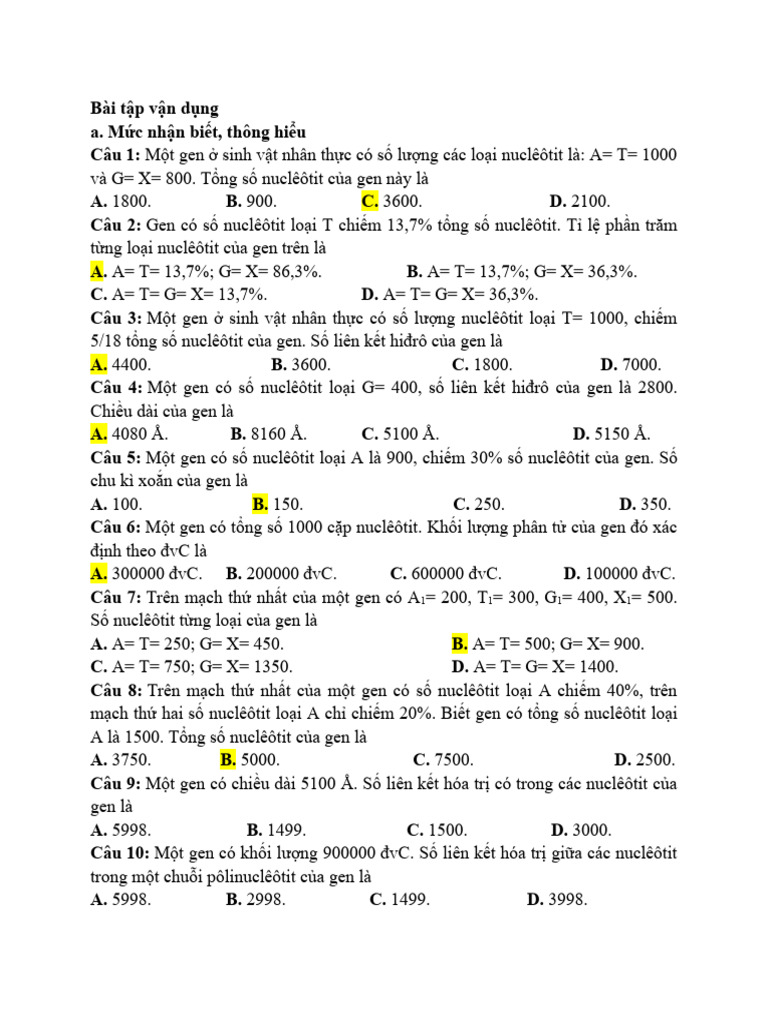 Bai Tap Ve DNA | PDF