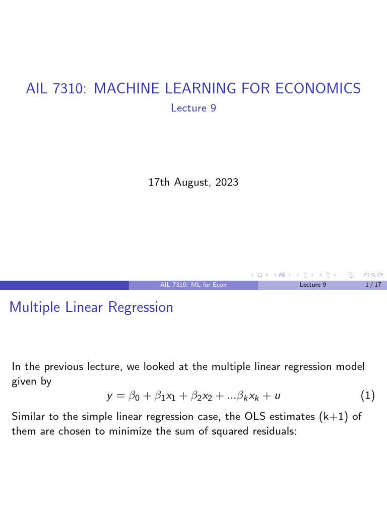 Lecture 9 | PDF | Ordinary Least Squares | Regression Analysis