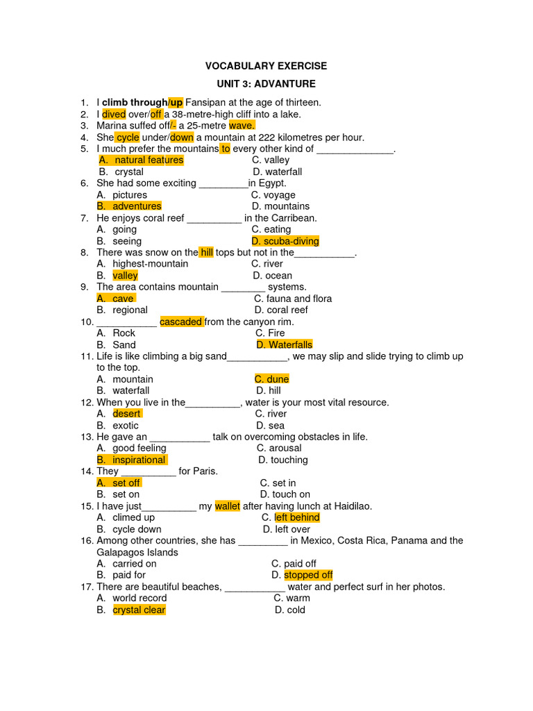 Vocabulary Exercise | PDF | Earth Sciences | Physical Geography