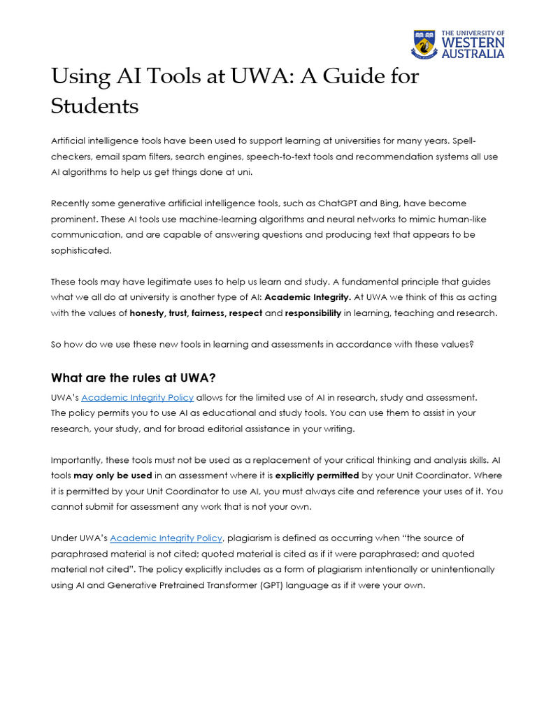 Using AI Tools at UWA | PDF | Artificial Intelligence | Intelligence ...