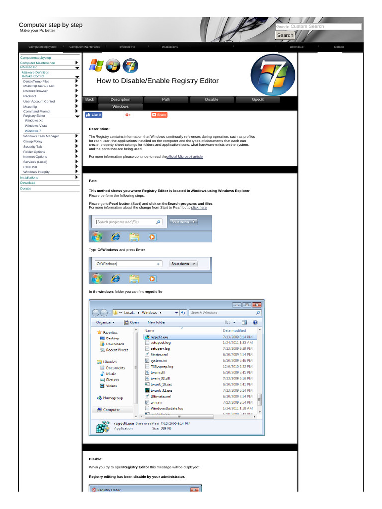 Enable Registry Editor in Windows 7 Using Gpedit or Windows | PDF ...