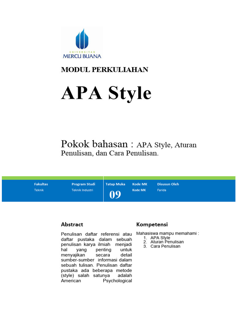 Modul 9. APA Style | PDF | Seni & Disiplin Bahasa | Kajian Bahasa Asing