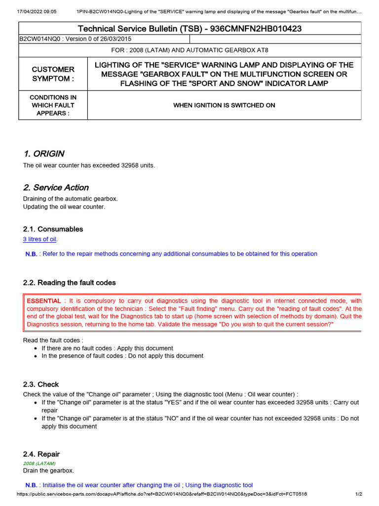 Technical Service Bulletin (TSB) - 936CMNFN2HB010423: 1. Origin | PDF ...