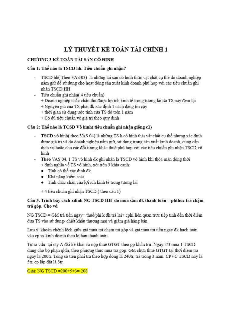 Câu hỏi KTTC1 | PDF