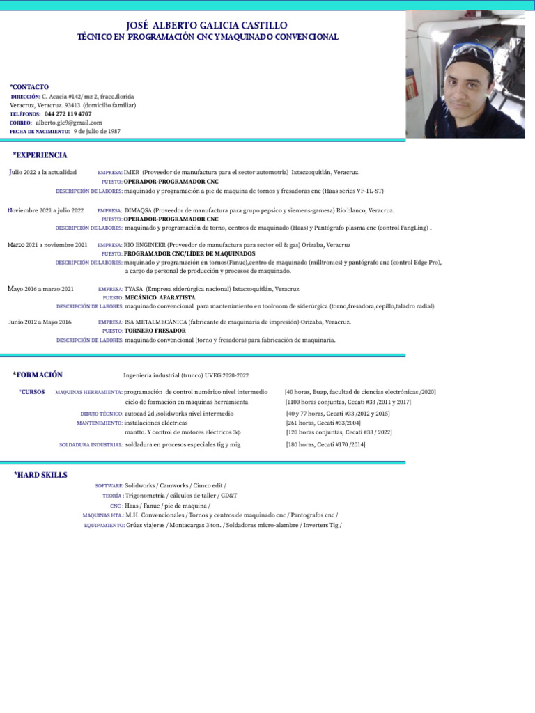 CV Alberto VR | PDF | Control numerico | Ingeniería mecánica