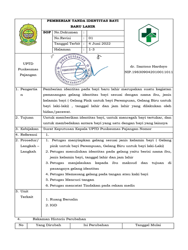 SOP Identitas Bayi Baru Lahir | PDF | Pengembangan Diri