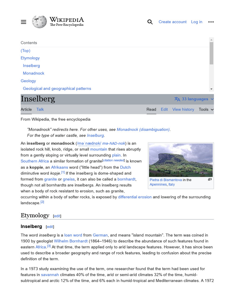 Wiki Inselbergs | PDF | Geology | Geological Processes