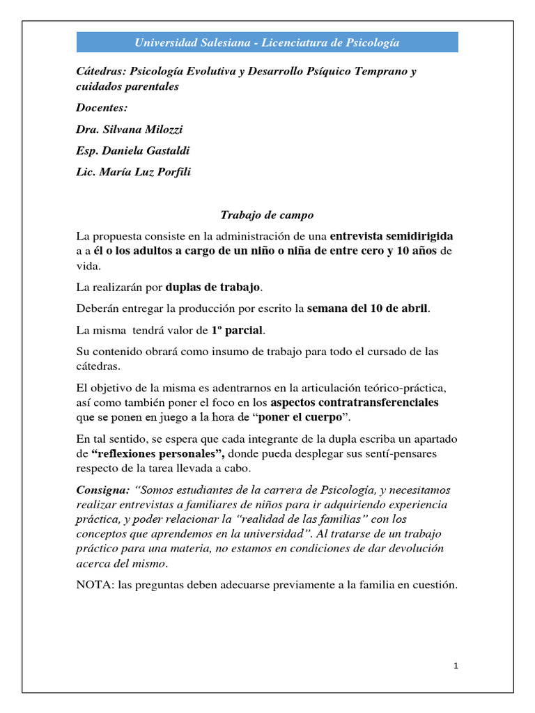 Entrevista A Cuidadores Primarios de Niños Pequeños - Daniela Gastaldi | PDF | Parto | El embarazo