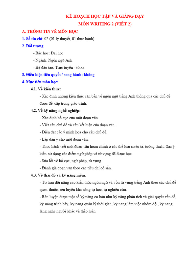 Writing 2 Learning And Teaching Plan Pdf