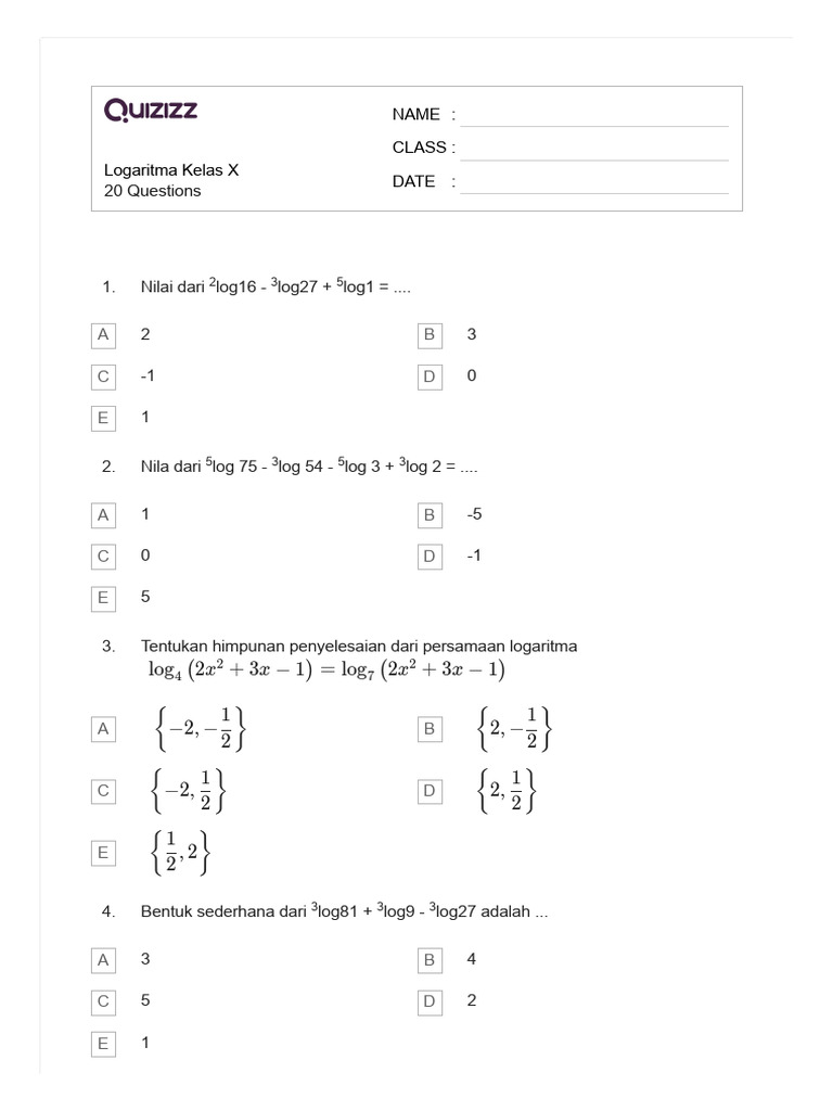 Soal Persamaan Logaritma Kelas X | PDF