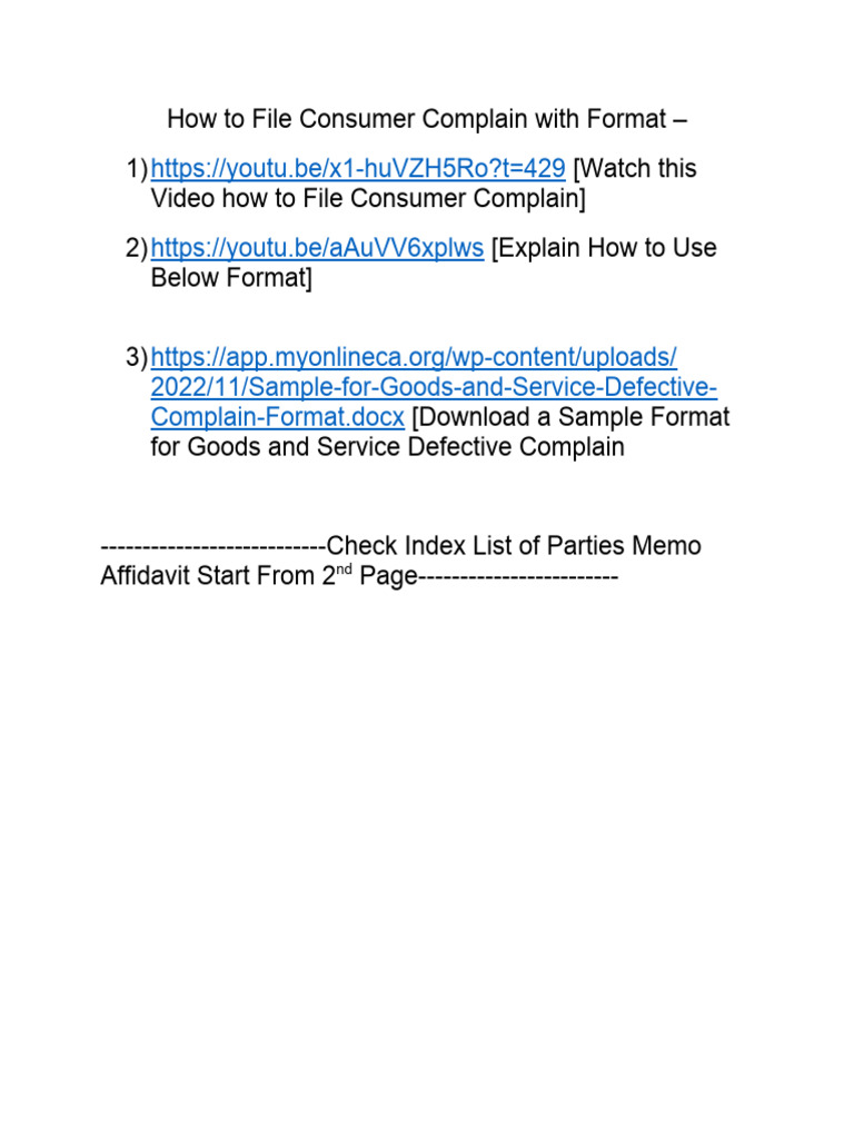 Consumer Complain Format | PDF | Affidavit | Justice