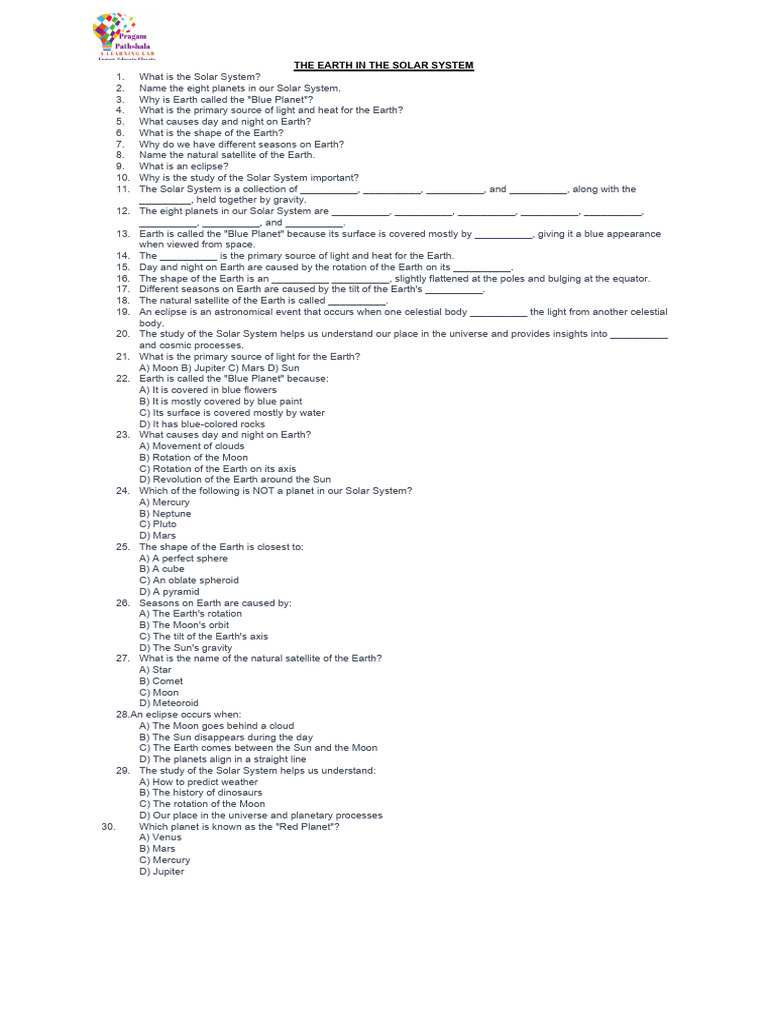 Earth in The Solar System Class 6th | PDF | Planets | Solar System