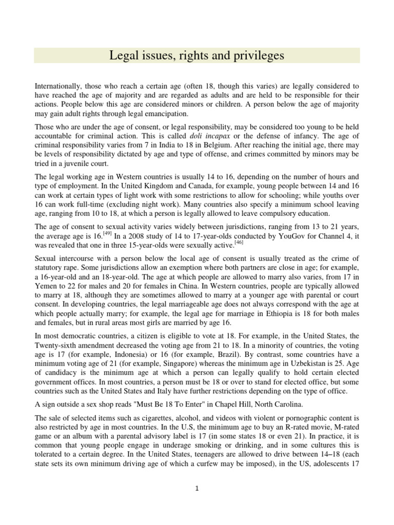 Legal Rights and Ages of Responsibility | PDF | Minor (Law) | Ageing