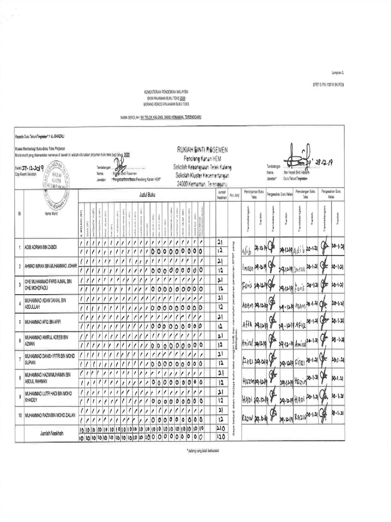CONTOH PENGISIAN-Borang SPBT G MURID | PDF