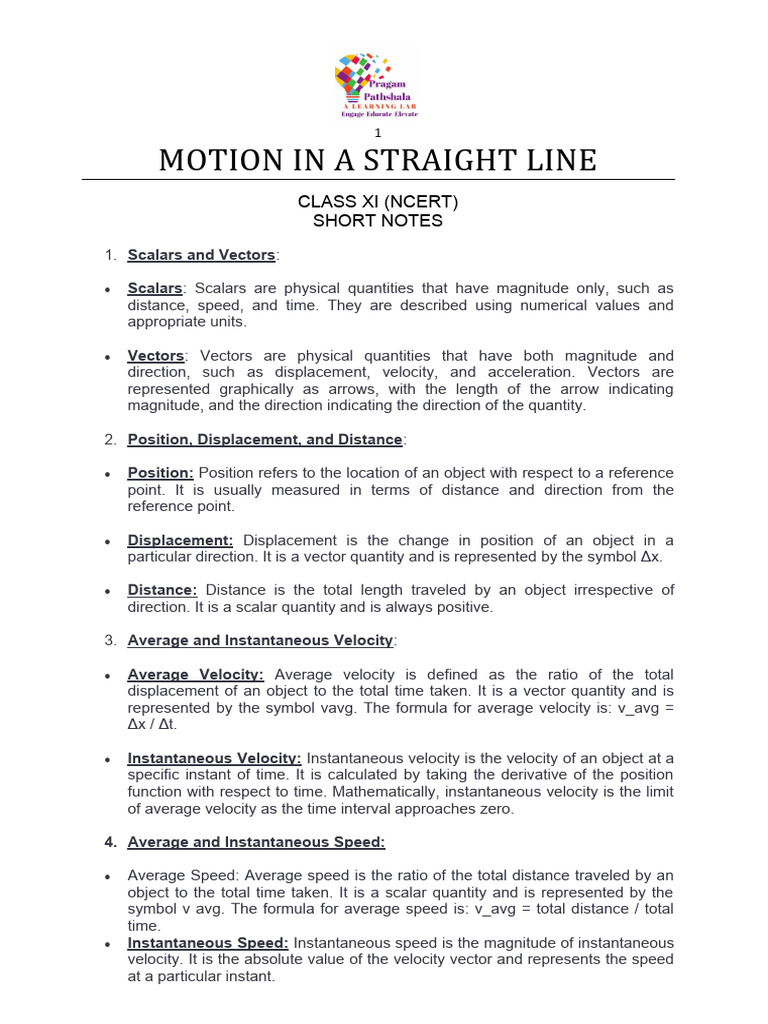Motion in Straight Line | PDF | Velocity | Acceleration
