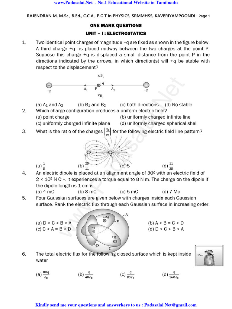 12th Physics EM 1 Mark Questions English Medium PDF Download | PDF | Materials | Physical Sciences
