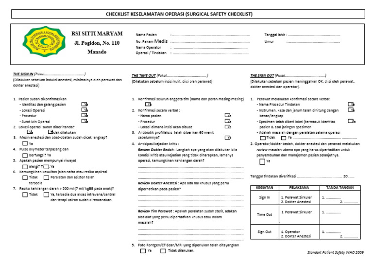 Surgical Safety Checklist | PDF