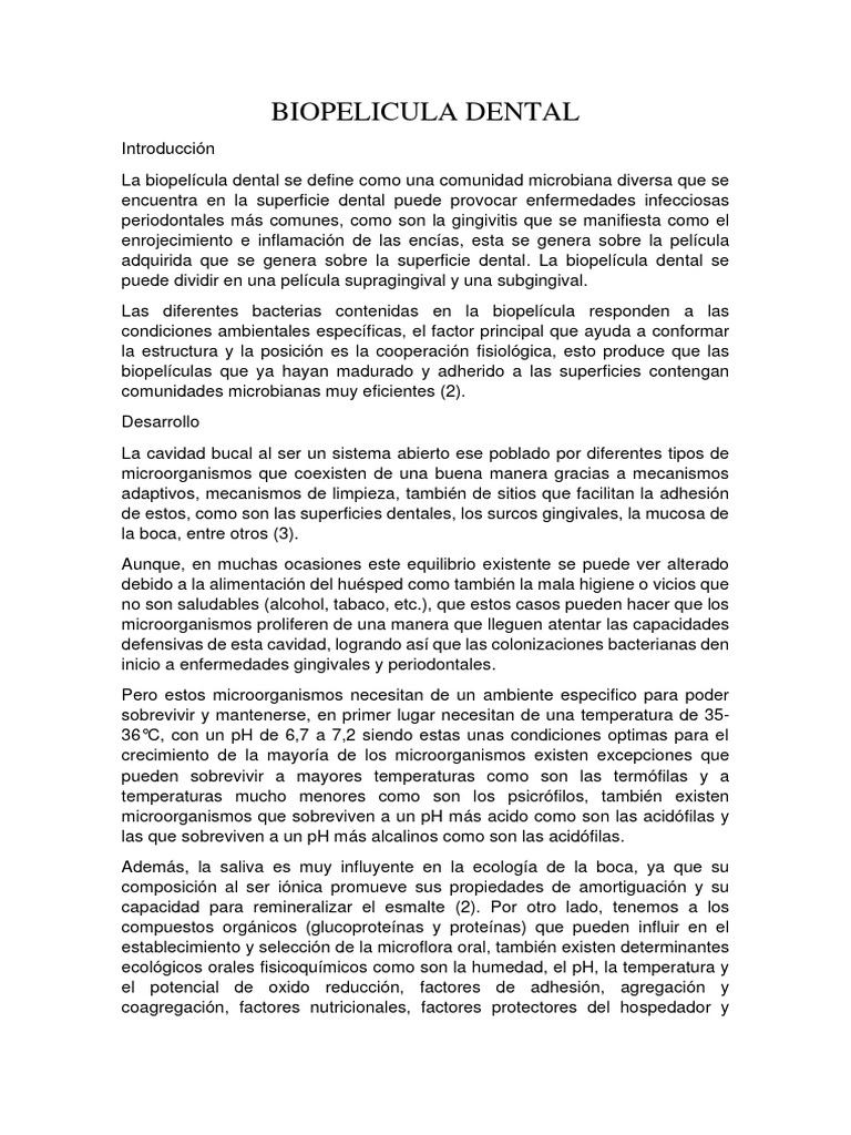 Ensayo Biopelicula Dental | PDF | Las bacterias | Biopelícula