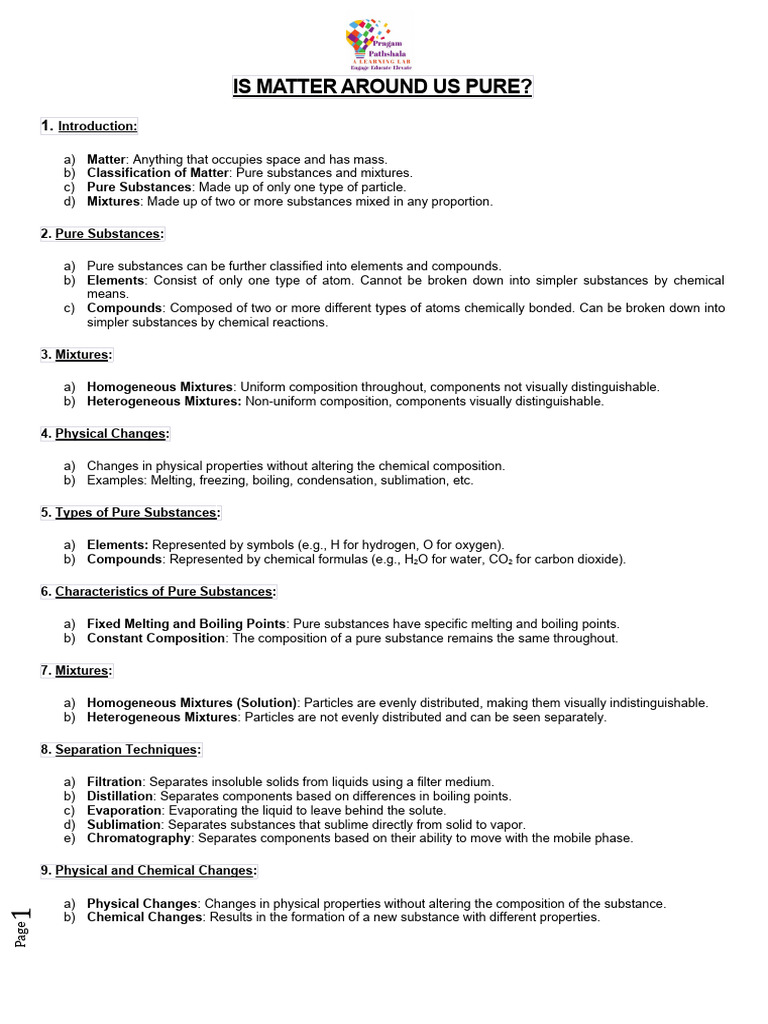 Is Matter Around Us Pure Class 9th | PDF | Mixture | Chemical Substances
