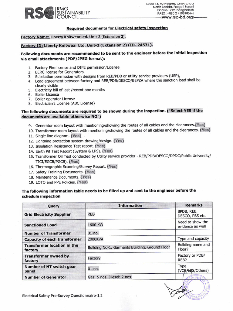 Electrical Safety Pre-Survey Questionnaire | PDF | Electromagnetism ...