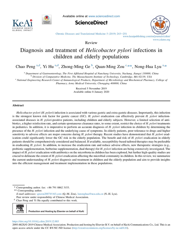 Diagnosis and Treatment of Helicobacter Pylori Infections in Children ...