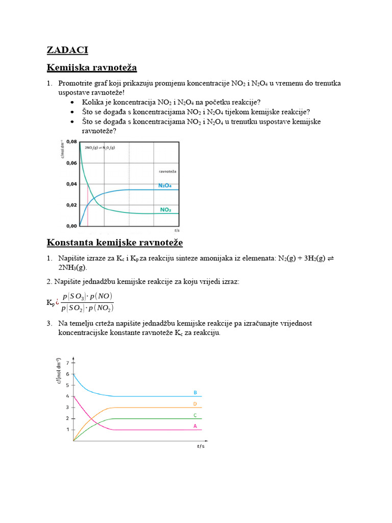 ZADACI - Kemijska Ravnoteža I Konstanta Kemijske Ravnoteže | PDF
