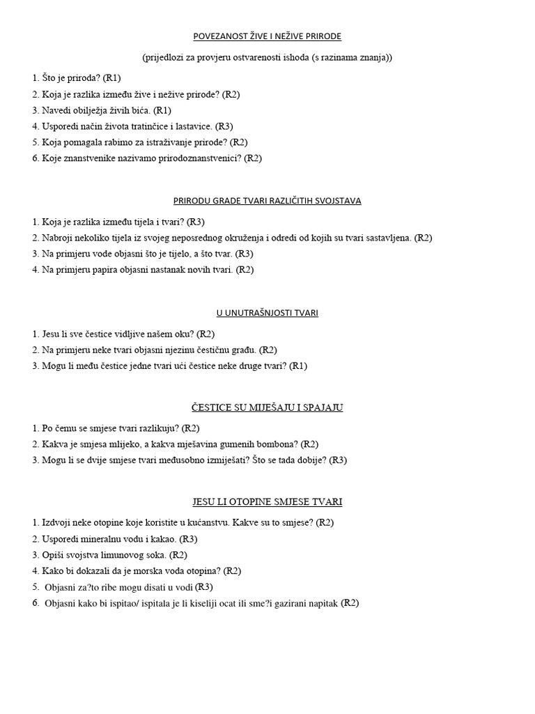5r Pitanja Cjelina SVE OKO NAS GRADJENO JE OD CESTICA | PDF