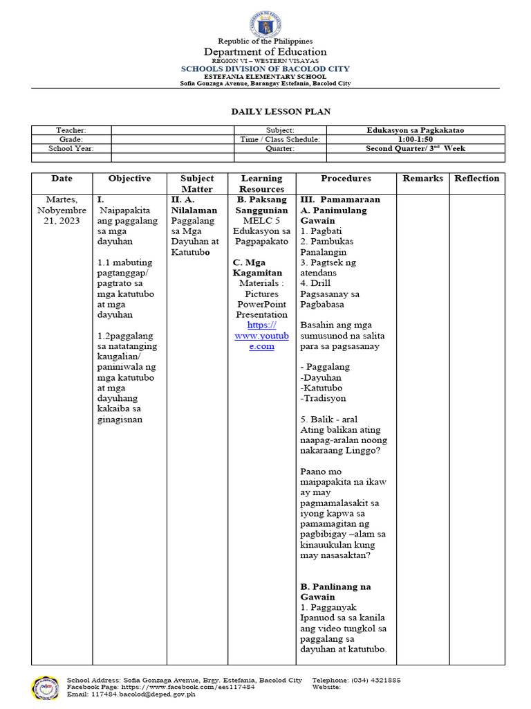 ESP 2Q W3 Lesson Plan | PDF
