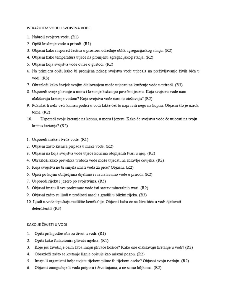 5r Pitanja Cjelina ISTRAZUJEM VODU I SVOJSTVA VODE | PDF