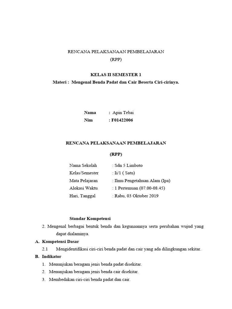 RPP Instrumen Lengkap Mapel IPA KELAS 2 | PDF