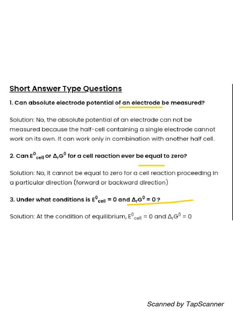 Electro Chemistry Important Questions | PDF