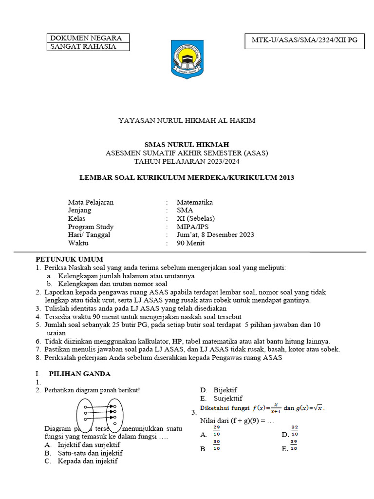 Format Soal Asas Mapel | PDF