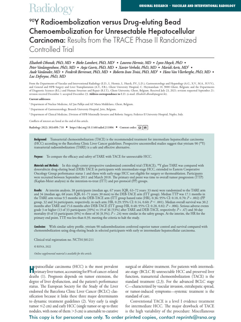TARE vs. TACE for Hepatocellular Carcinoma | PDF | Medical Specialties ...
