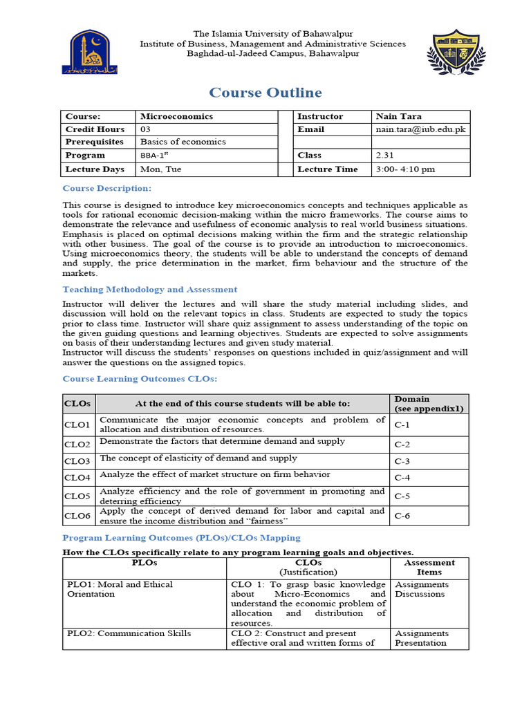 Course Outline Microeconomics | PDF | Microeconomics | Economics