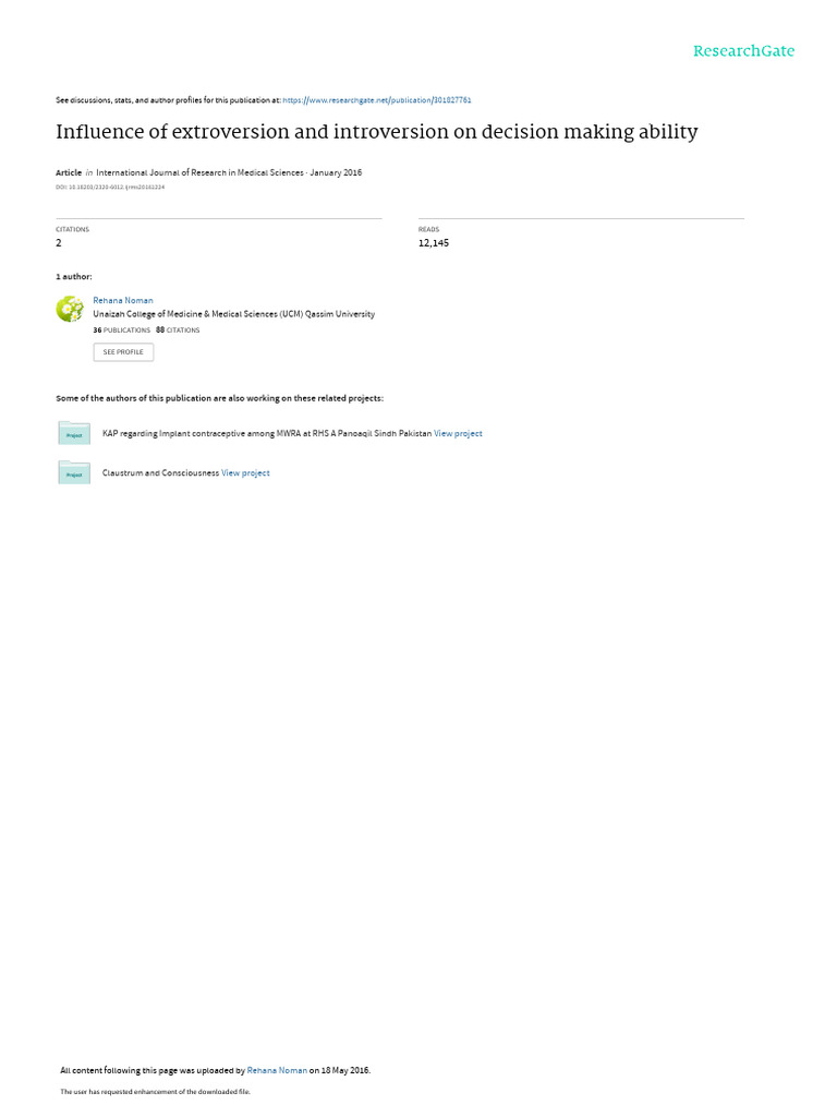 GROUP 5 Influence of Extroversion and Introversion On Decision Making | PDF | Extraversion And ...