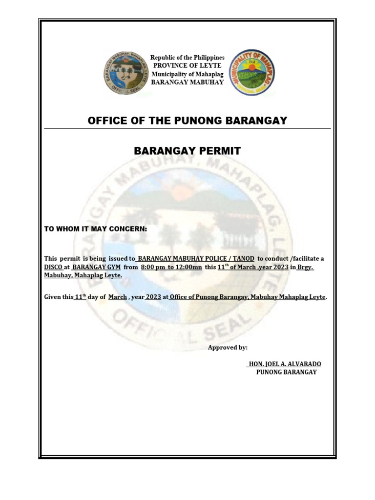 Barangay Permit | PDF