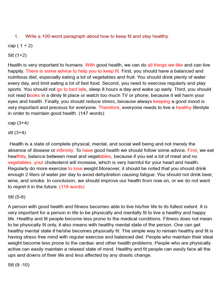 Write A 100-Word Paragraph About How To Keep Fit and Stay Healthy | Download Free PDF | Traffic ...