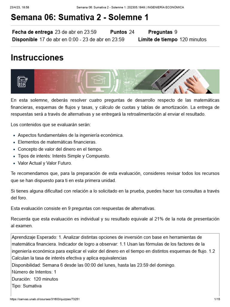 Semana 06 Sumativa 2 Solemne 1 202305.1849 INGENIER A ECON MICA 2 PDF | PDF | Finanzas ...