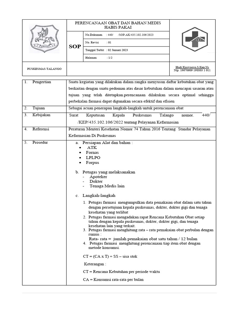 Sop Perencanaan Obat | PDF | Pengembangan Diri | Kesehatan Holistik