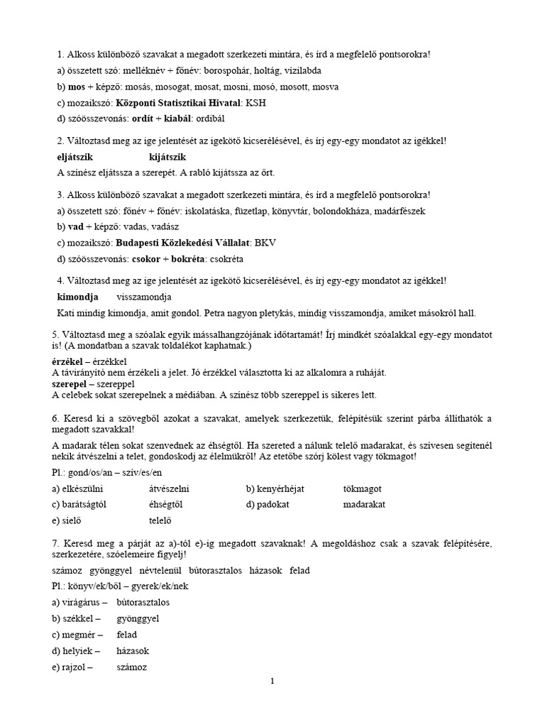 Hangok, Szavak Megoldás 2023 | PDF