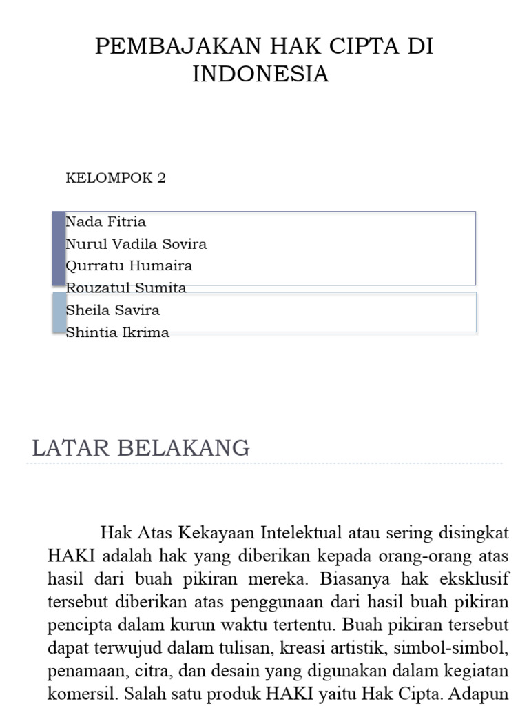 Pembajakan Hak Cipta Di Indonesia KLP 2 | PDF