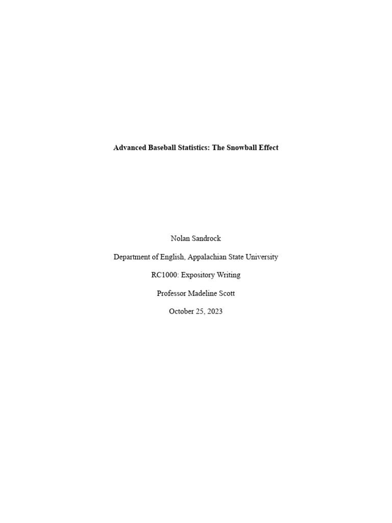 Advanced Baseball Statistics The Snowball Effect Final Draft 1 | PDF ...