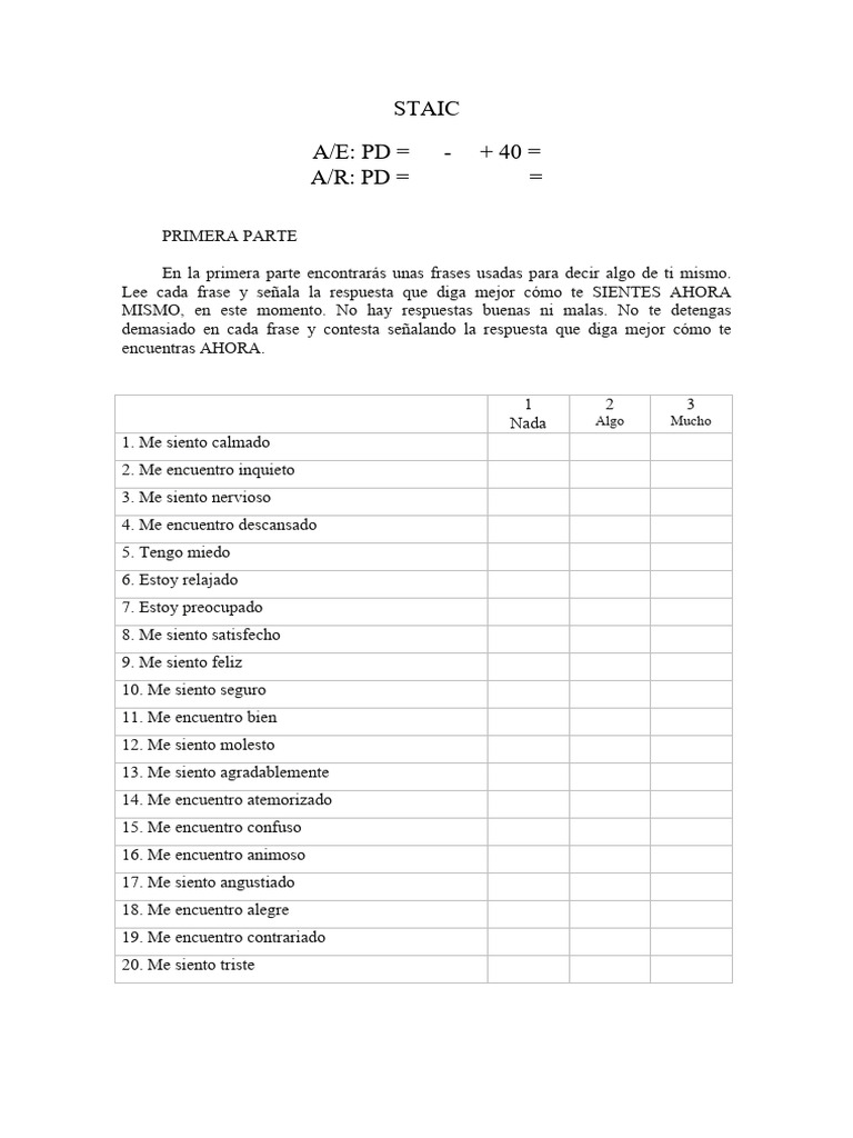Manual de Corrección e Interpretación STAIC | PDF