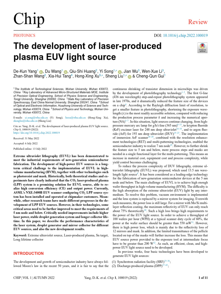 EUV Light Source Development | PDF | Photolithography | Laser