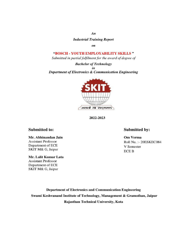 Industrial Training Report Format - V Sem (1) - 1 | PDF