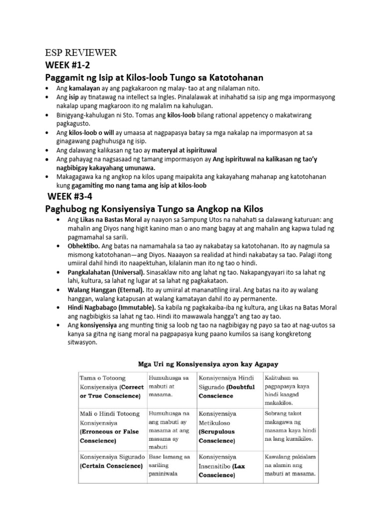 1st Quarter ESP Reviewer | PDF